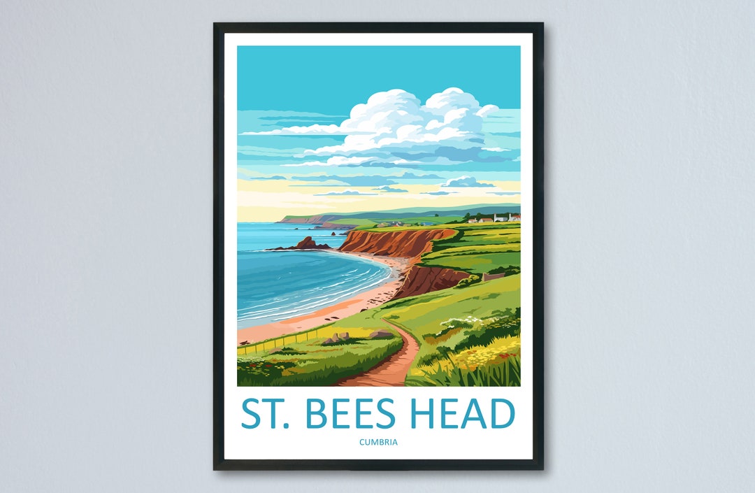 St Bees Head Travel Print Wall Art St Bees Head Wall Hanging Home Décor ...