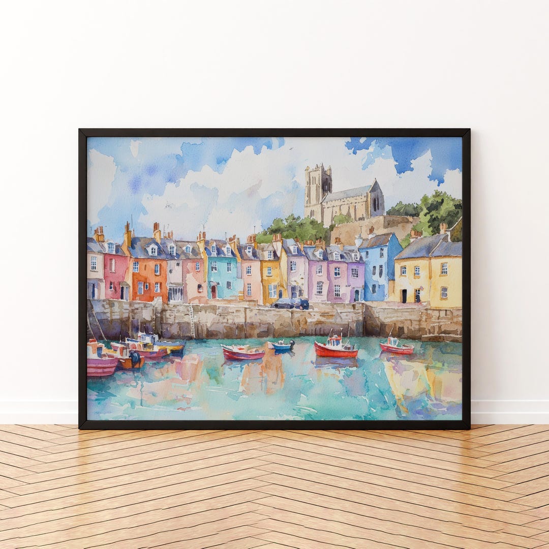 Tenby Watercolor Poster Coastal Town Wall Art Tenby Wall Hanging Home ...