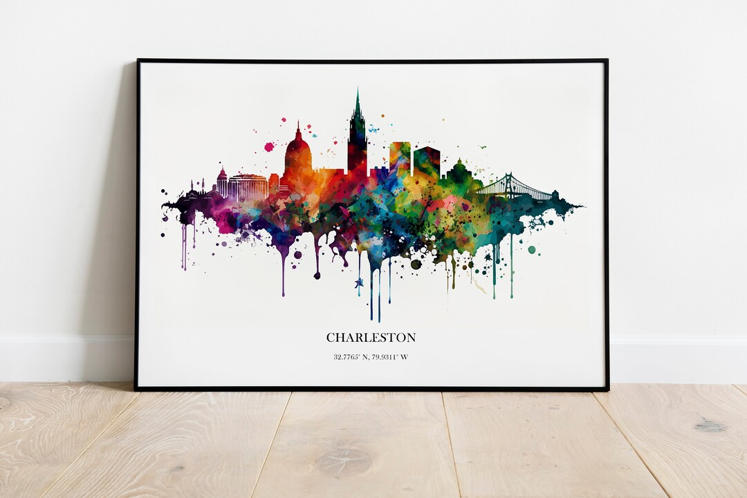 Charleston Watercolour Skyline Print Charleston Cityscape Rotterdam ...
