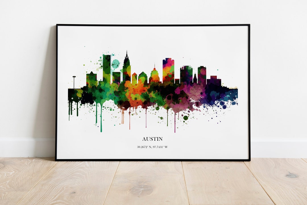 Austin Watercolour Skyline Print Austin Cityscape Austin Home Décor Art ...