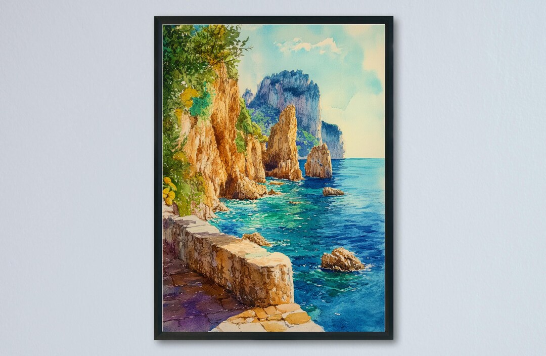 Capri Watercolor Poster Wall Art Capri Wall Hanging Home Décor Capri ...