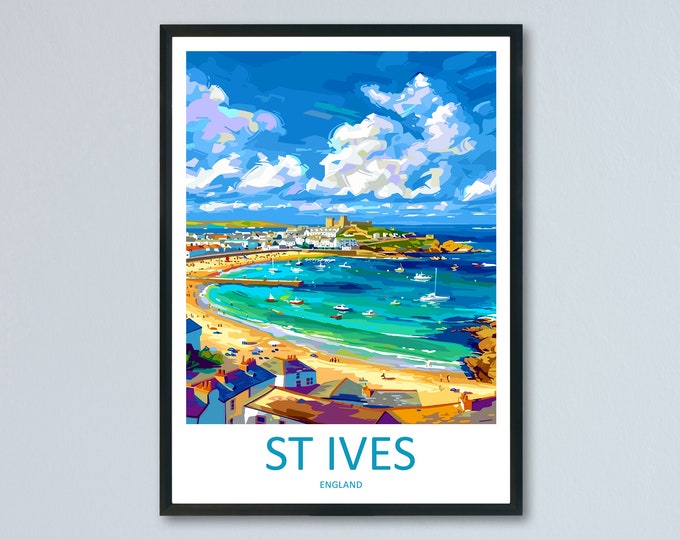 St Ives Harbour Print | Cornwall Print | Cornwall Illustration ...