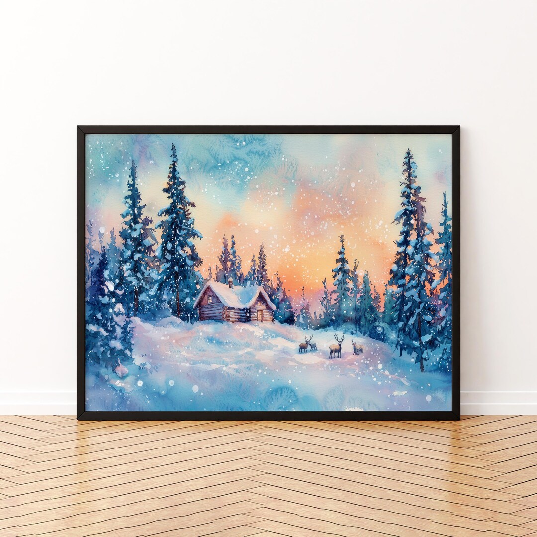 Lapland Watercolor Poster Landscape Wall Art Lapland Wall Hanging Home ...
