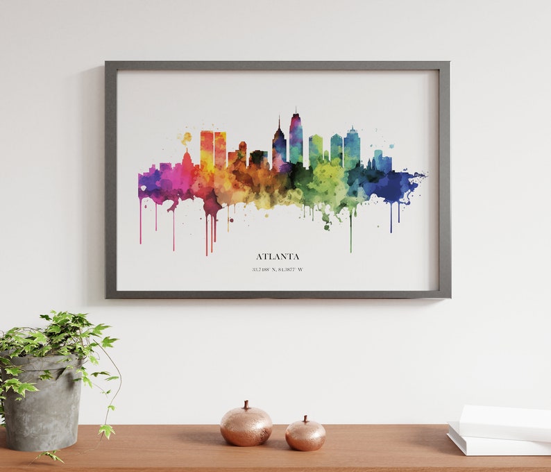 Atlanta Watercolour Skyline Print Atlanta Cityscape Atlanta Home Décor ...