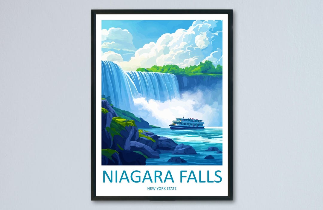 Niagara Falls Cartoon Travel Poster USA Canada Wall Art Nature Print ...