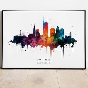 Nashville Watercolour Skyline Print Nashville Cityscape Nashville Home ...