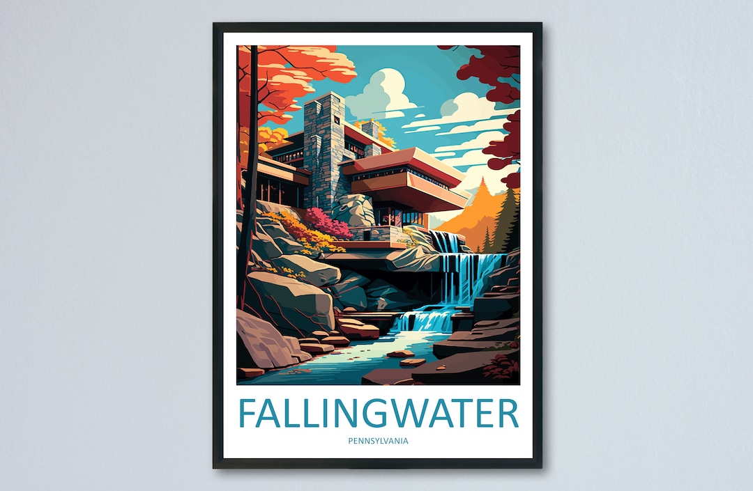 Fallingwater Travel Print Wall Art Fallingwater Wall Hanging Home Décor ...