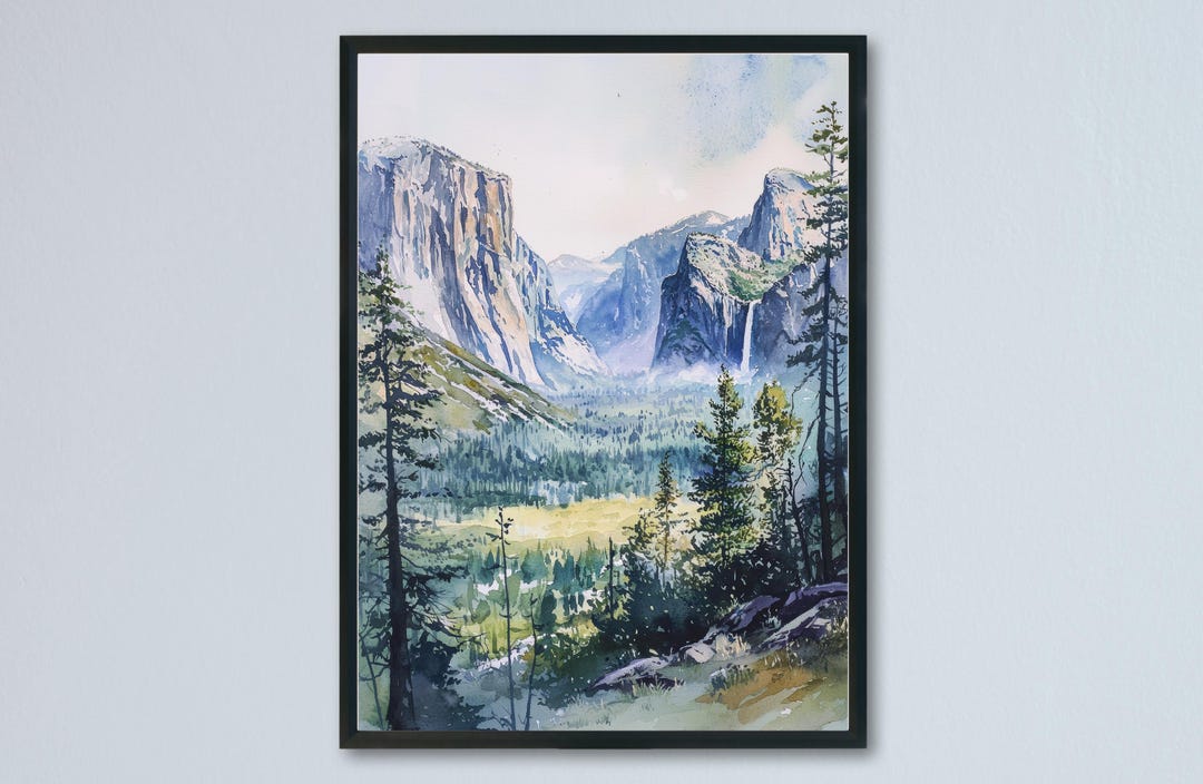 Yosemite Valley Watercolor Poster Yosemite Travel Print National Park ...