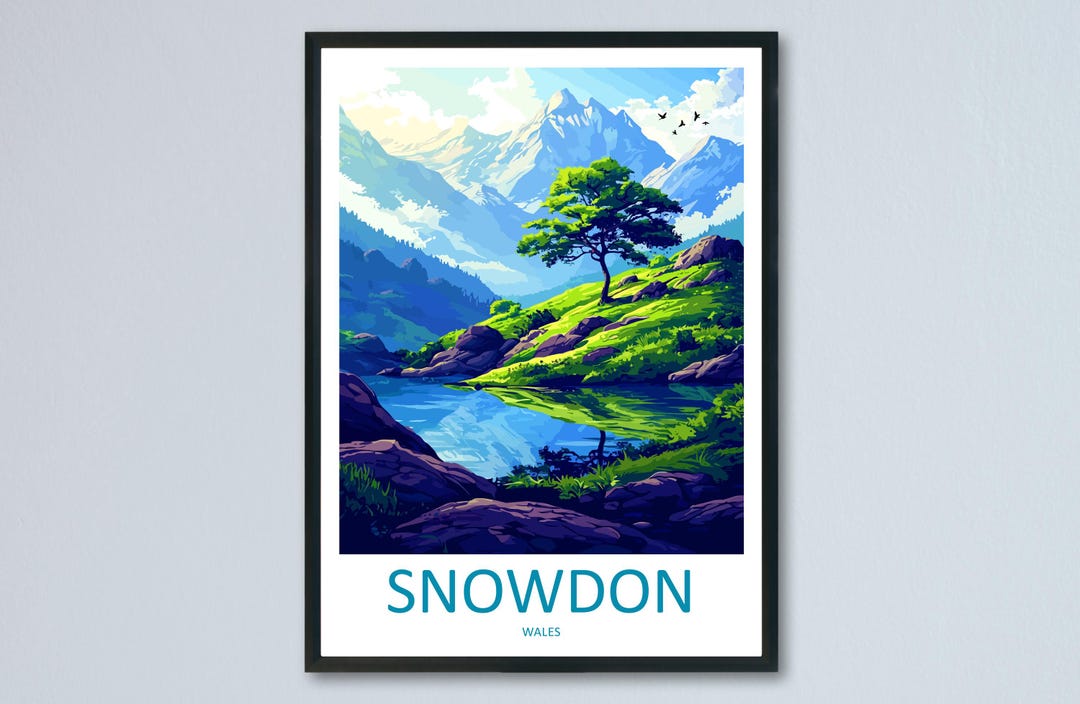 Snowdon Travel Poster Wales Wall Art Mountain Peak Print Scenic Trail ...