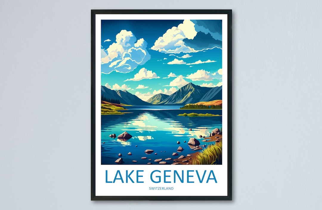 Lake Geneva Print Lake Geneva Home Décor Switzerland Art Print Lake ...