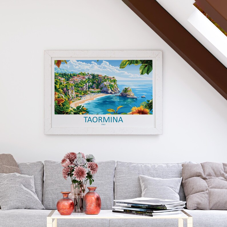 Taormina Italy Landscape Travel Poster Scenic Sicilian Coastline Wall ...
