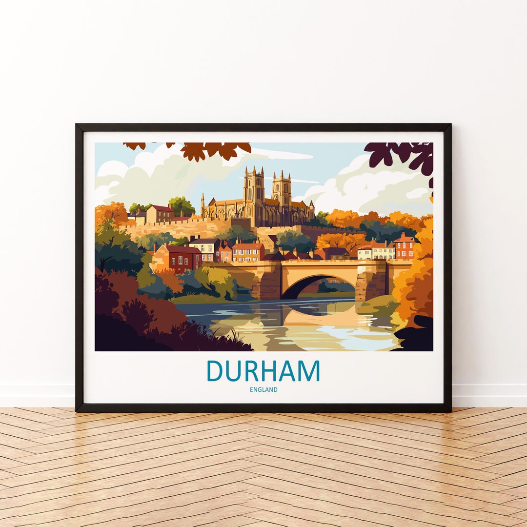 Durham England Landscape Travel Poster Scenic City Cathedral Wall Art ...
