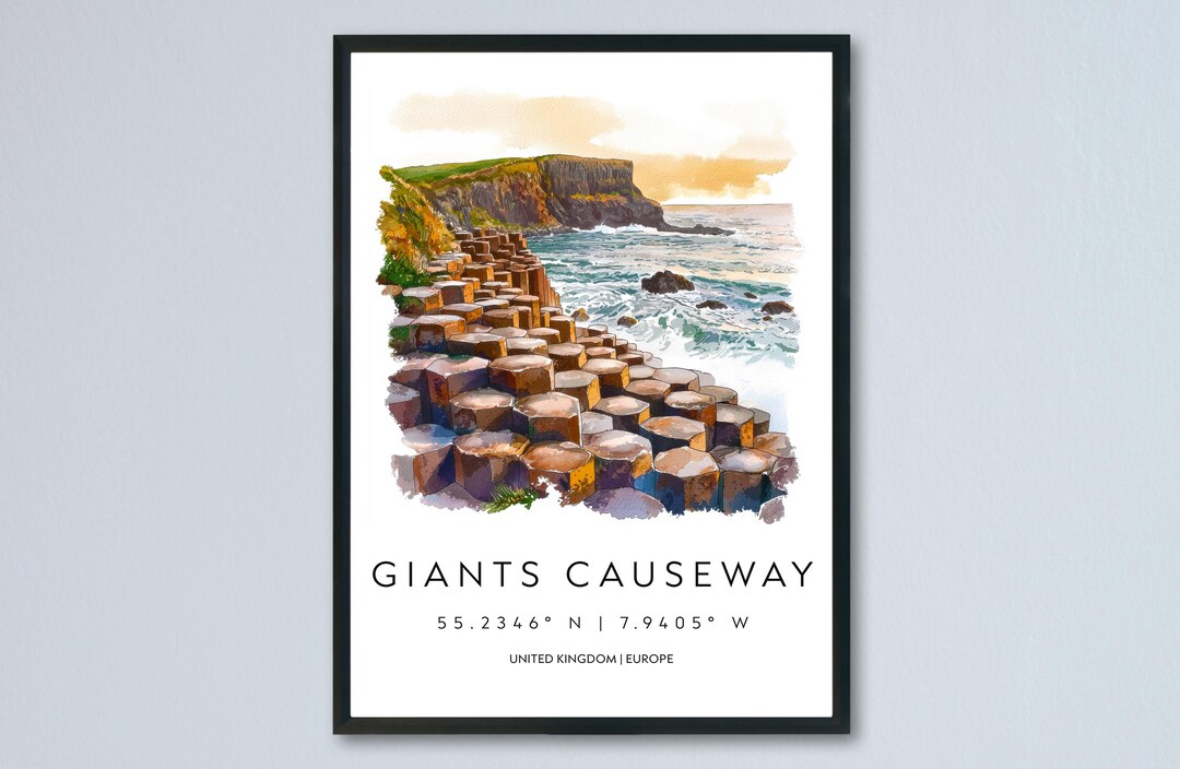 Giants Causeway Watercolor Poster Wall Art Giants Causeway Wall Hanging ...