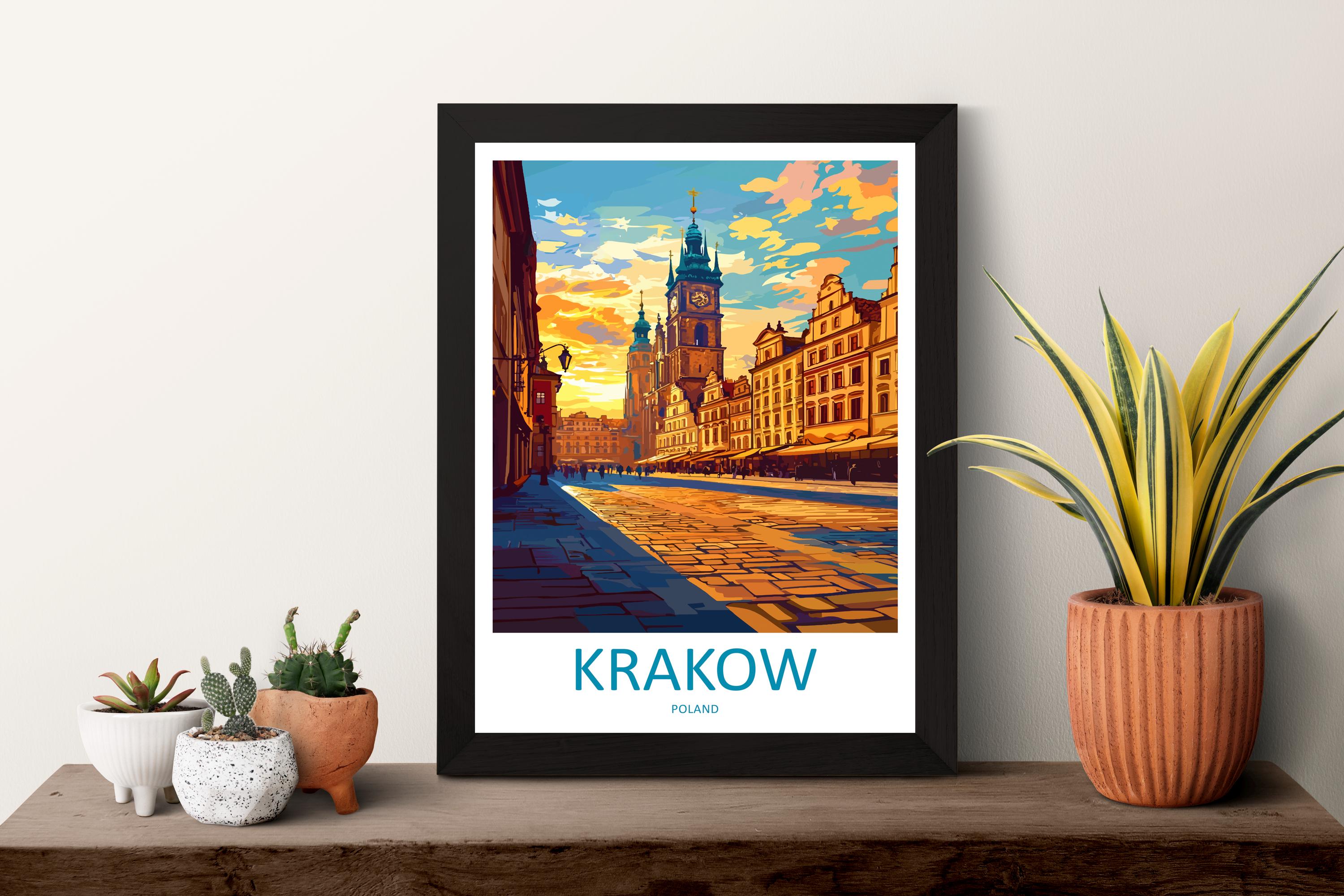 Krakow Travel Print Poland Wall Art Historic City Poster Old Town Decor ...