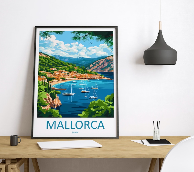 Mallorca Travel Poster Spain Wall Art Island View Print Coastal Scene ...