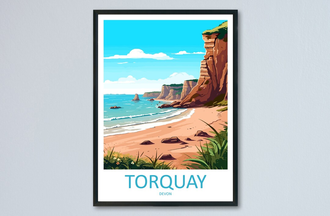 Torquay Cliffs Travel Print Wall Art Torquay Wall Hanging Home Décor ...