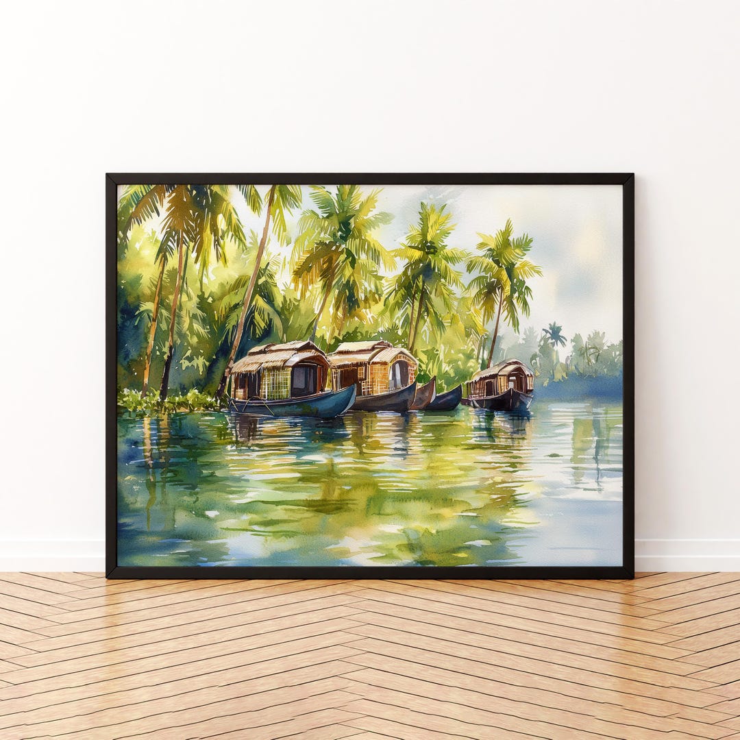 Kerala India Watercolor Poster Kerala Travel Print Tropical Landscape ...