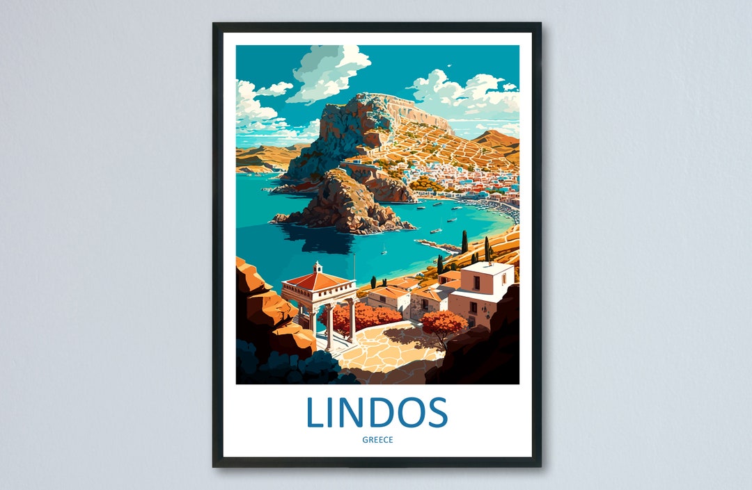 Lindos Travel Print Wall Art Lindos Greece Wall Hanging Home Decoration ...