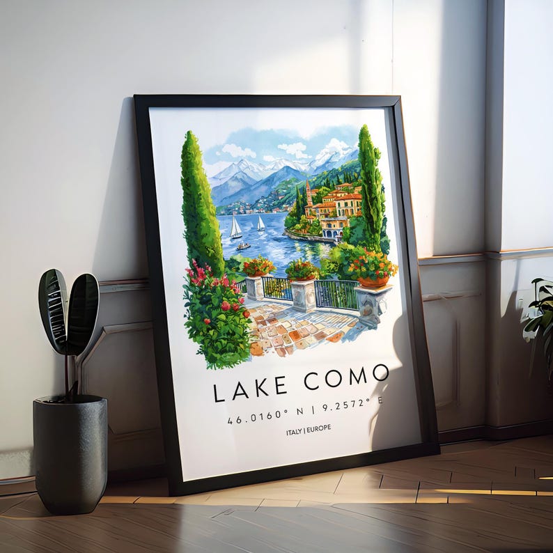 Lake Como Watercolor Poster Lake Como Italy Travel Print Wall Art Lake ...