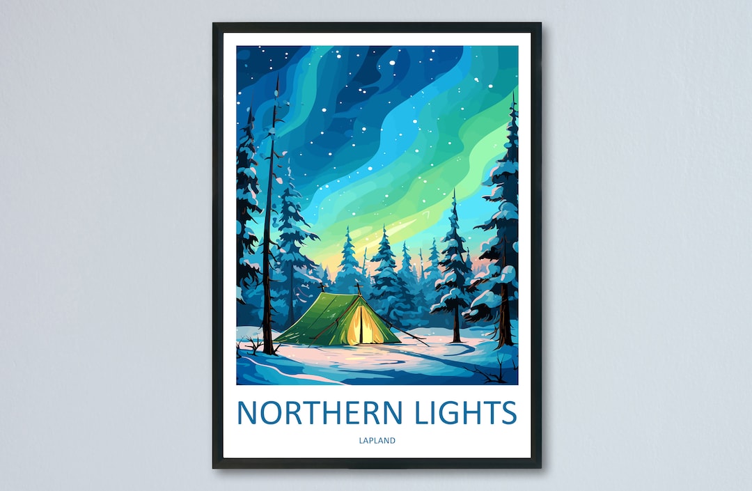 Lapland Travel Print Lapland Home Décor Northern Lights Island Art ...