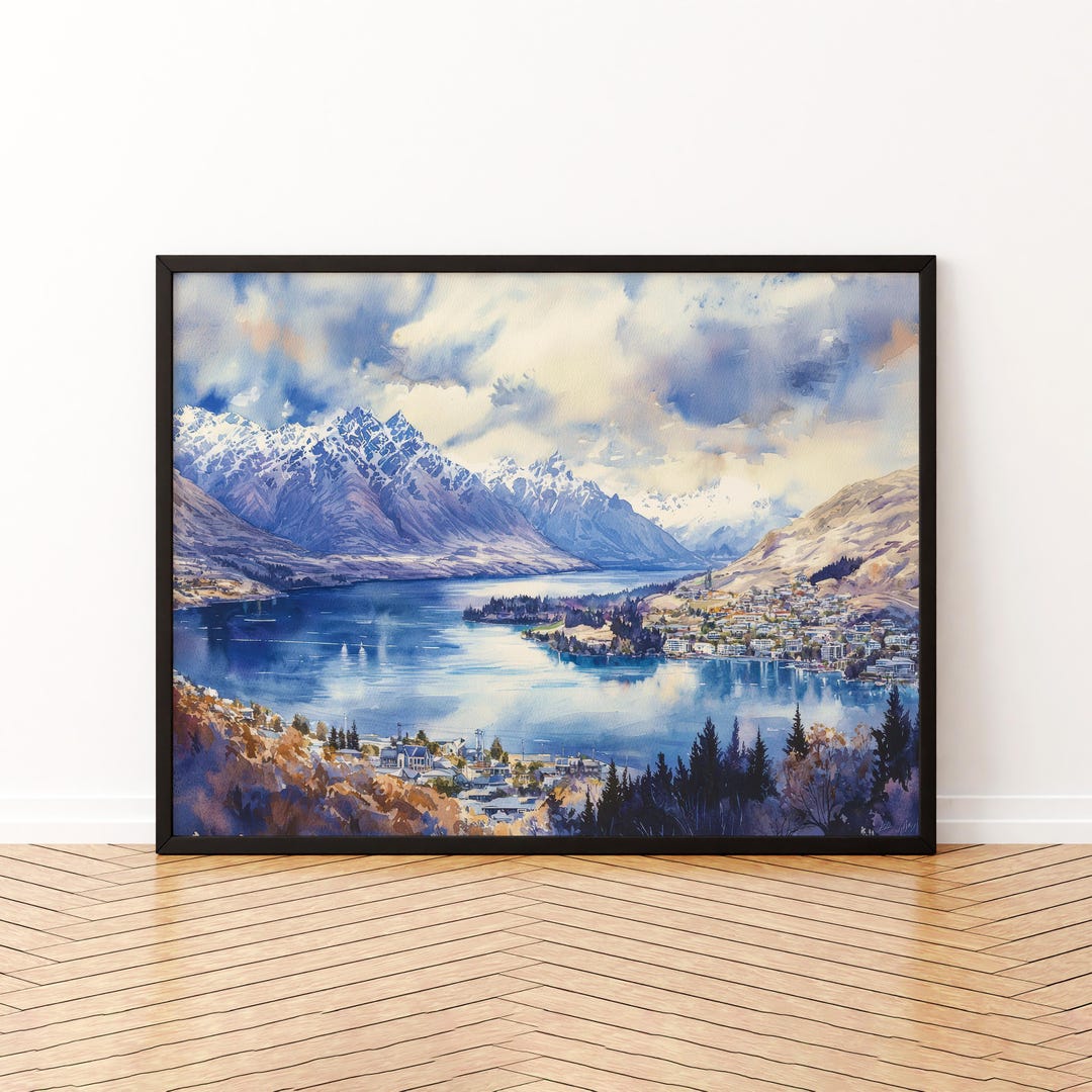 Queenstown Watercolor Poster Landscape Wall Art Queenstown Wall Hanging ...