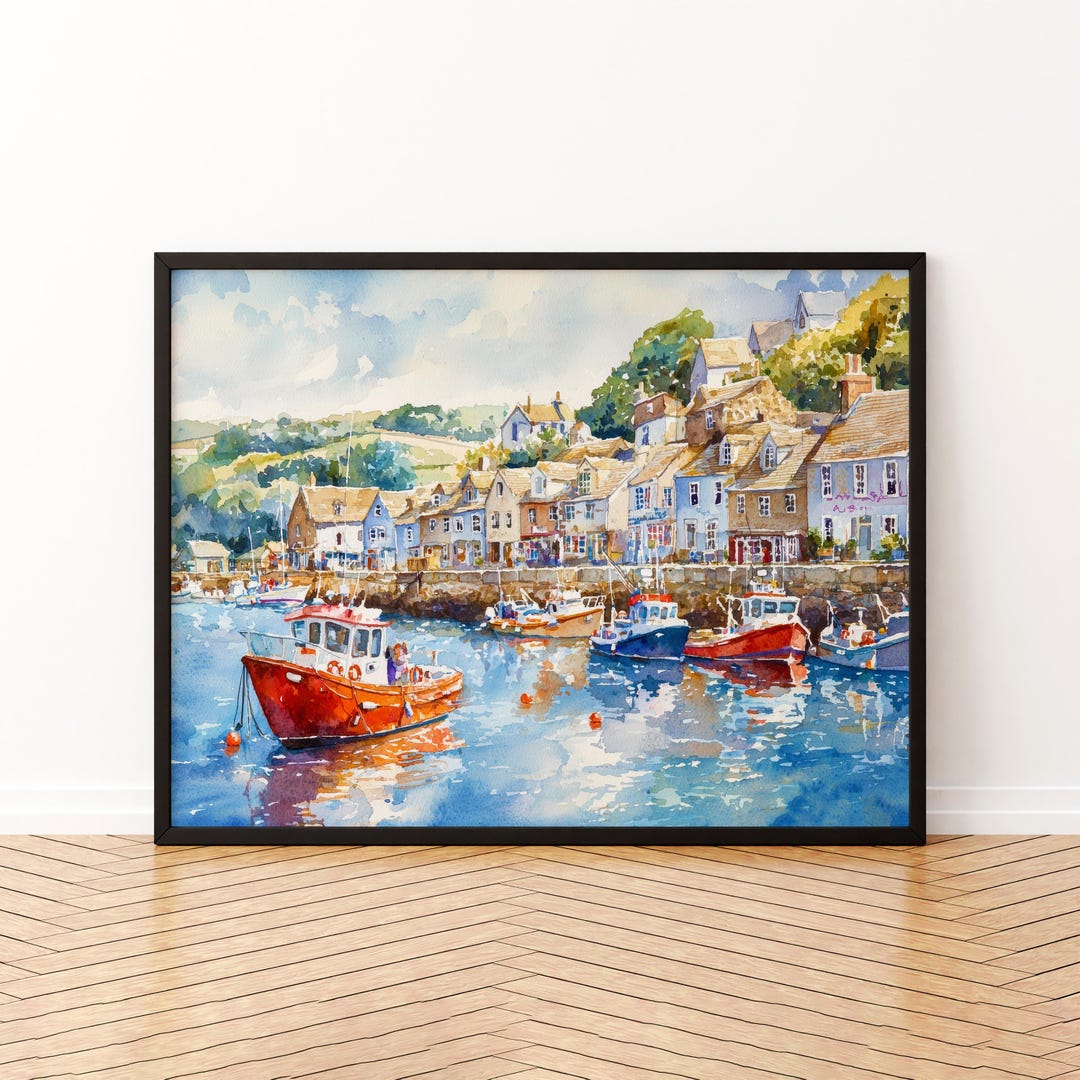 Looe Cornwall Watercolor Poster Looe Travel Print Coastal Village ...