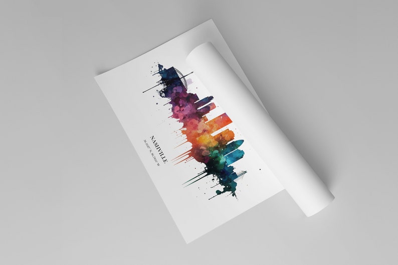 Nashville Watercolour Skyline Print Nashville Cityscape Nashville Home ...