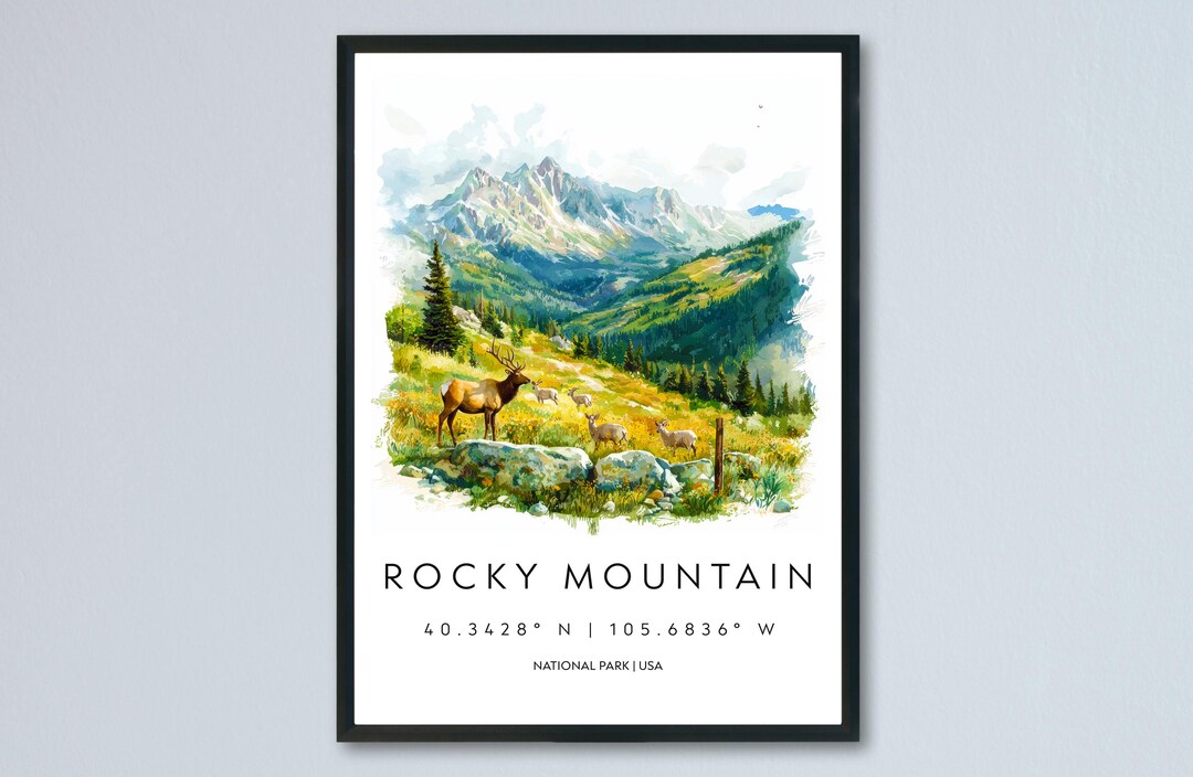Rocky Mountain Watercolor Poster Rocky Mountain Travel Print Colorado ...