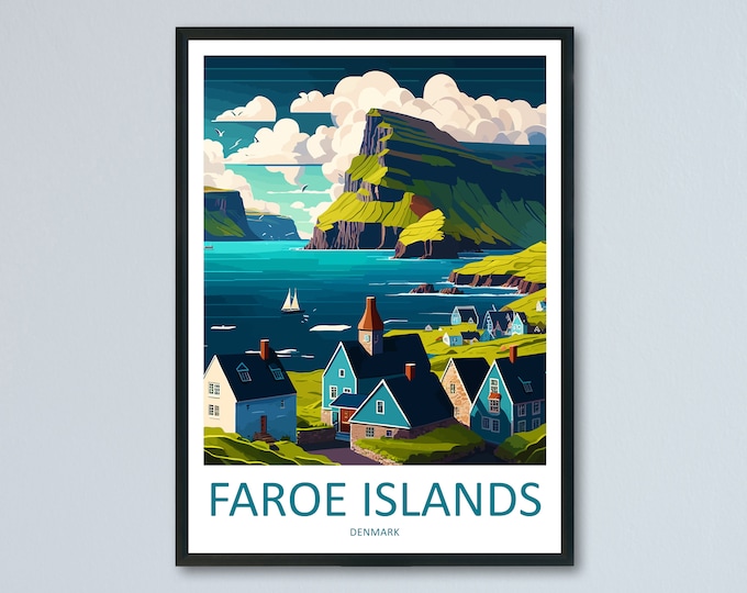 Faroe Islands Travel Poster, Denmark Scenic Landscape Art, Nordic Home ...