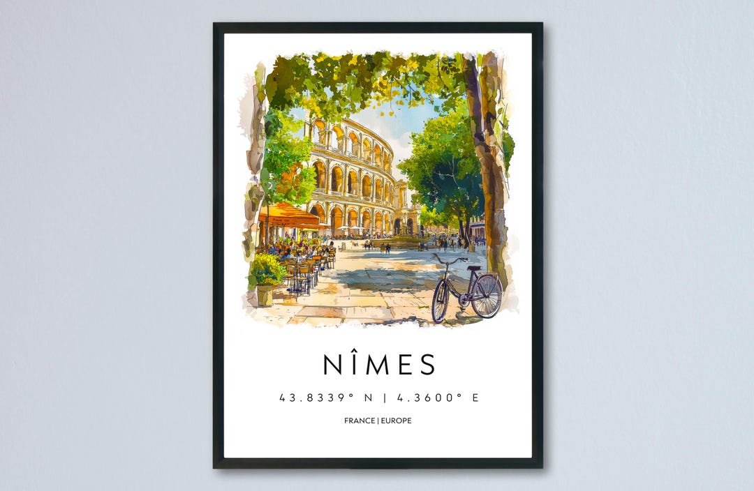 Nimes Watercolor Poster Nimes Wall Art Nimes Travel Print Nimes City ...