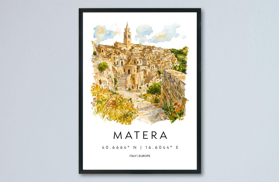 Matera Watercolor Poster Matera Italy Travel Print Wall Art Matera Home ...