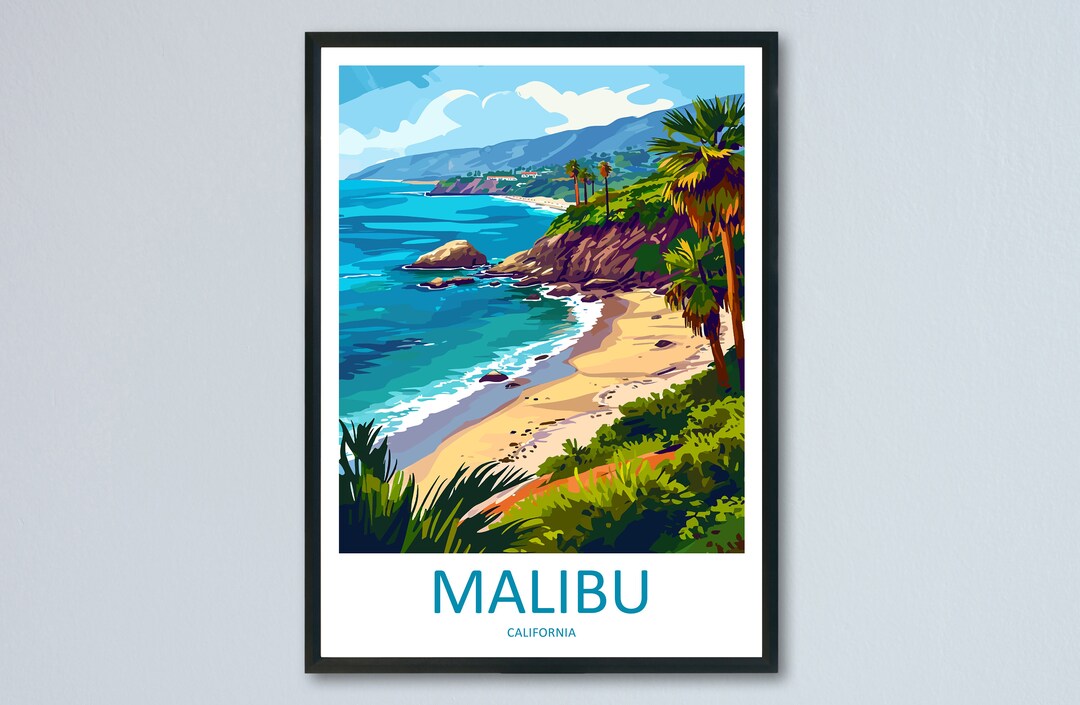 Malibu Travel Print Wall Art Malibu Wall Hanging Home Décor Malibu Gift ...