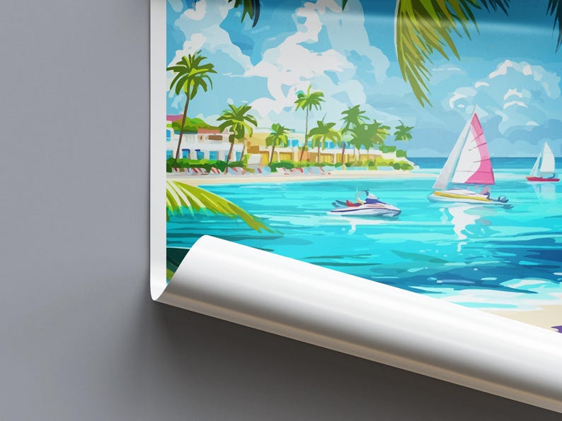 Cancun Cartoon Travel Poster Mexico Wall Art Beach Resort Print ...
