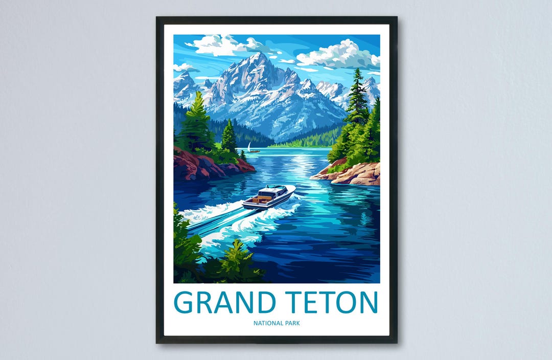 Grand Teton National Park Travel Poster Wyoming Wall Art Mountain View ...