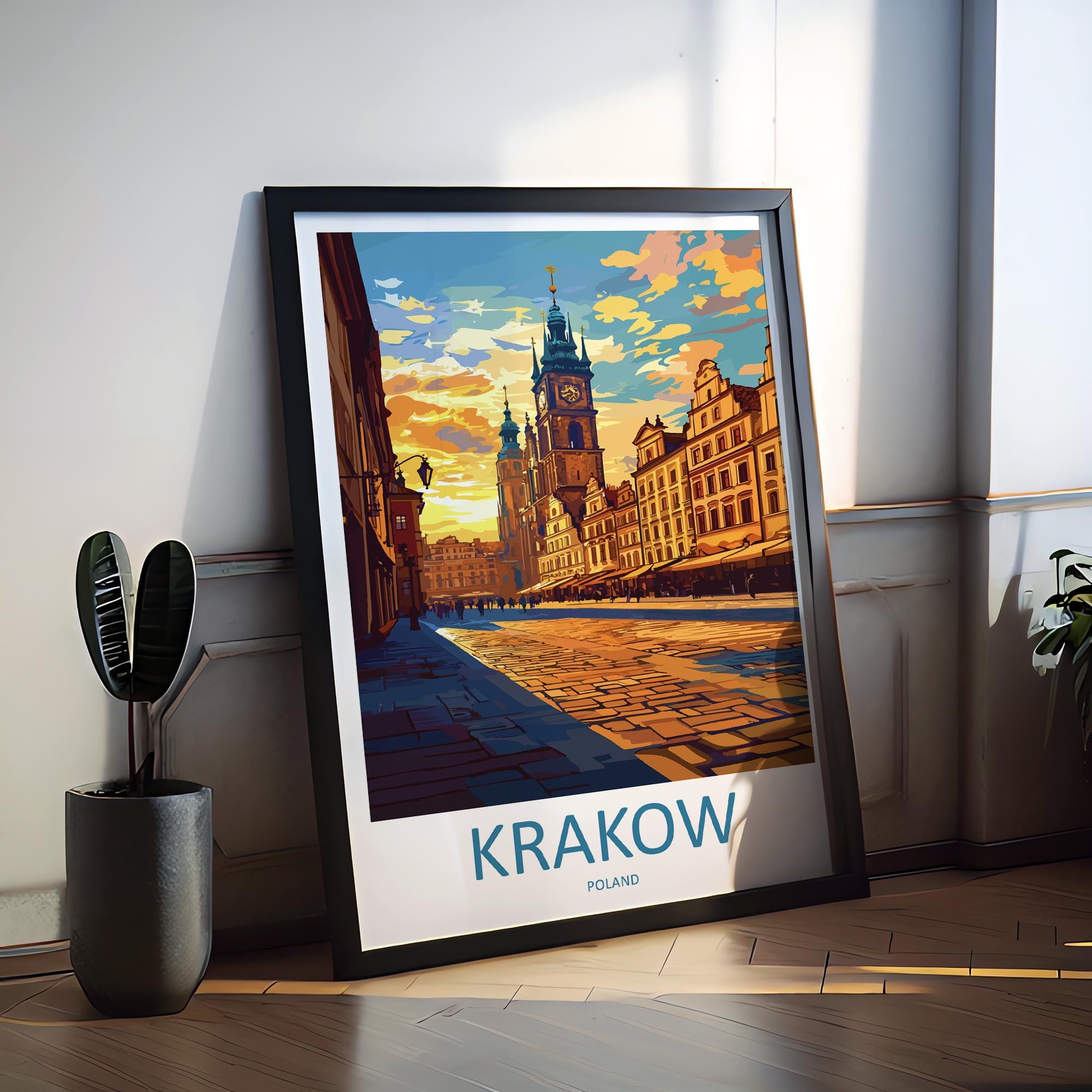 Krakow Travel Print Poland Wall Art Historic City Poster Old Town Decor ...