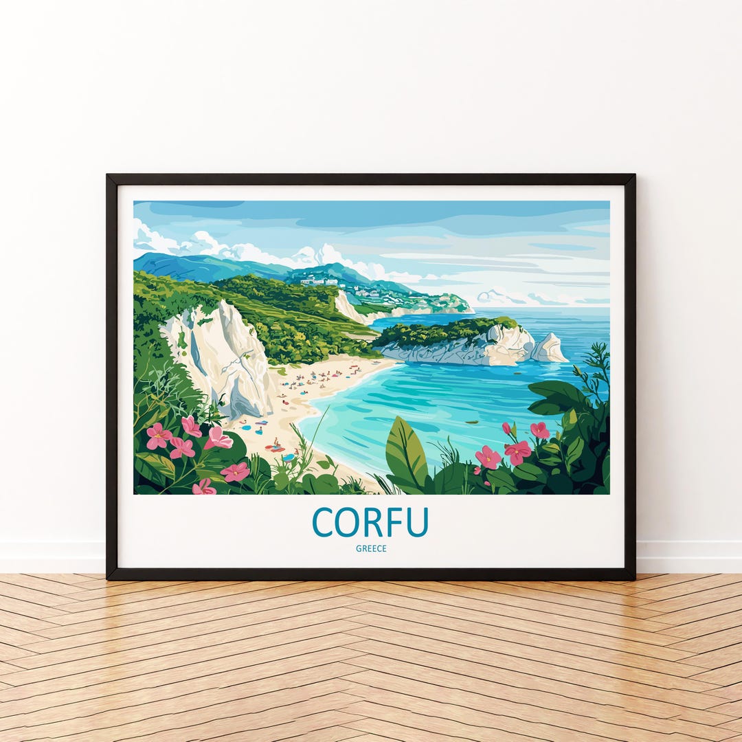 Corfu Greece Landscape Travel Poster Scenic Island Coastline Wall Art ...