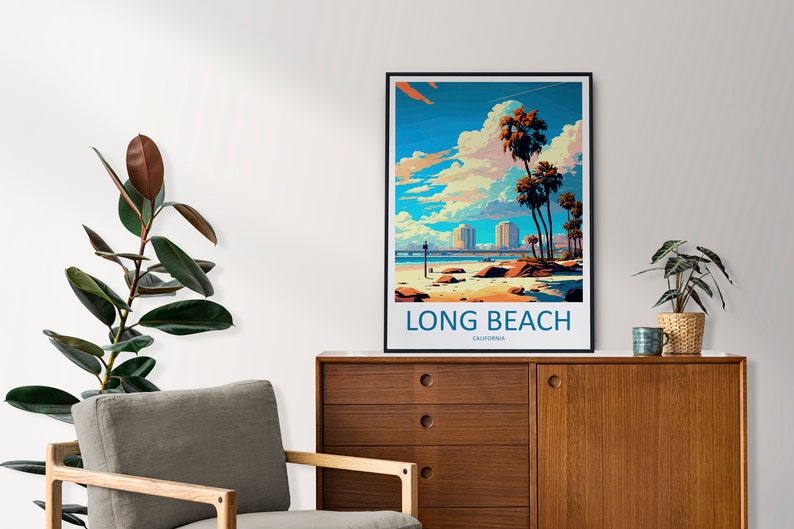 Long Beach Travel Print Wall Art Long Beach Wall Hanging Home Décor ...