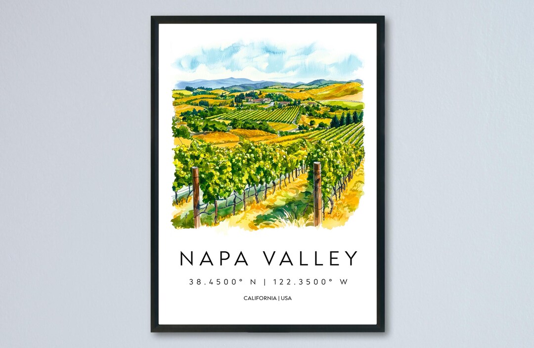 Napa Valley Watercolor Poster Napa Valley California Travel Print Wall ...