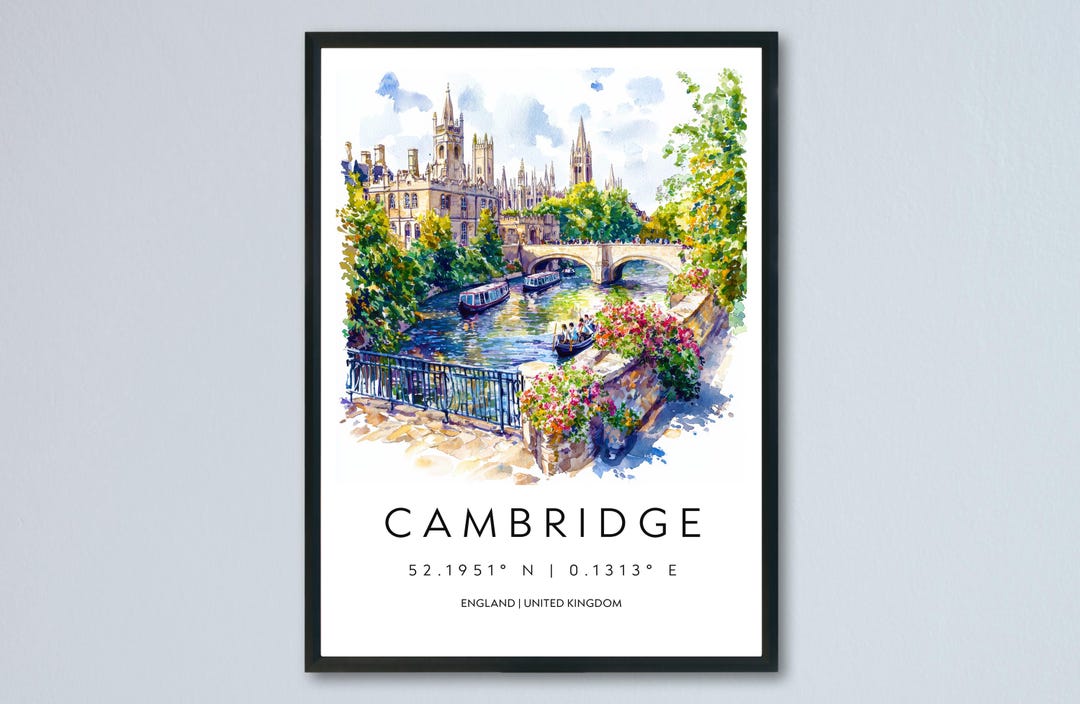 Cambridge Watercolor Poster Cambridge Travel Print Cambridge Wall Art ...