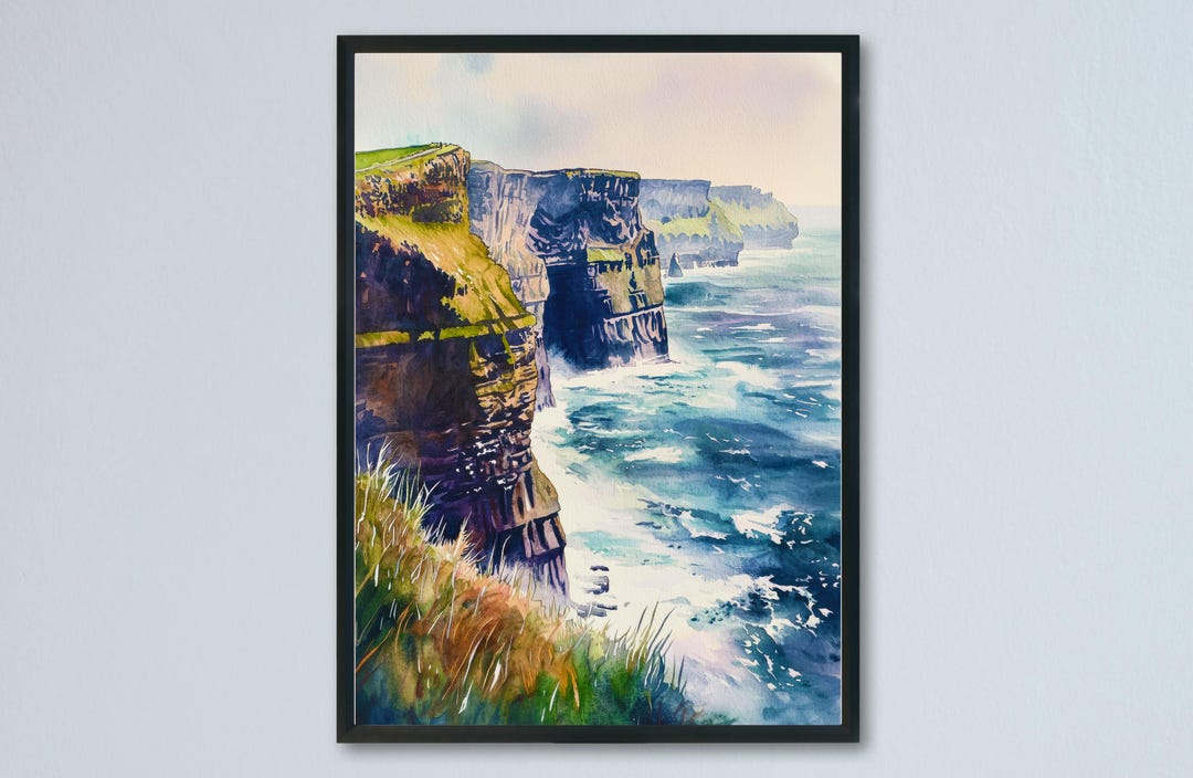 Cliffs of Moher Watercolor Poster Ireland Travel Print Irish Coast Wall ...