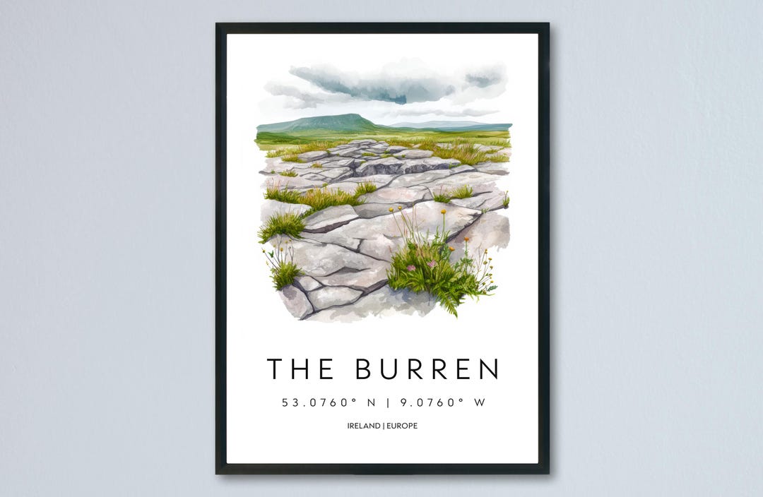 The Burren Watercolor Poster Wall Art the Burren Wall Decor Home Décor ...