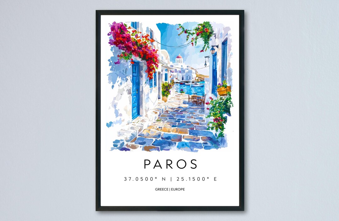 Paros Watercolor Poster Paros Greece Travel Print Wall Art Paros Home ...