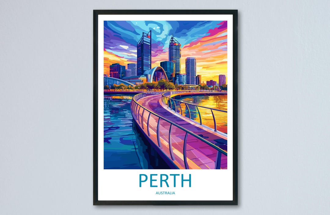 Perth Travel Poster Australia Wall Art Cityscape Print Swan River View ...