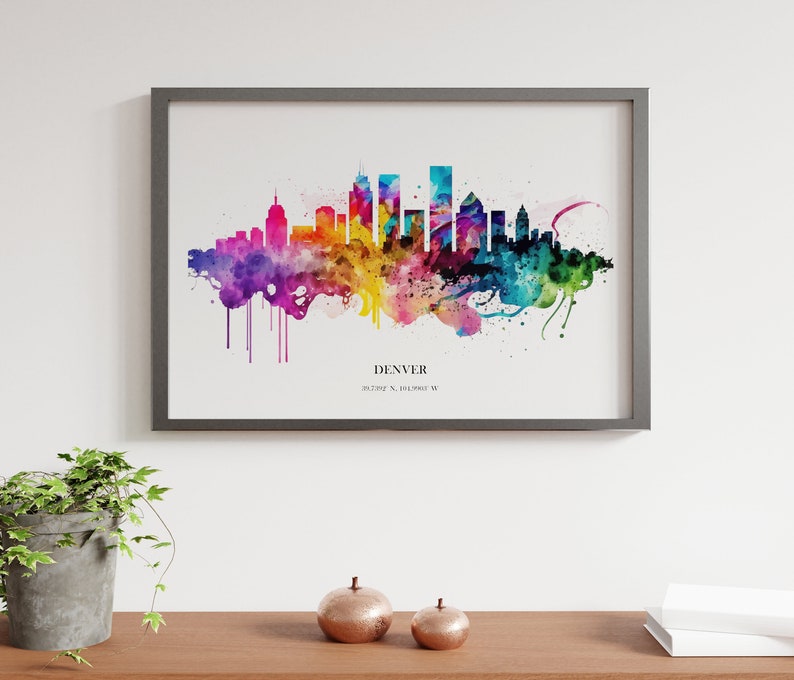 Denver Watercolour Skyline Print Denver Cityscape Denver Home - Etsy