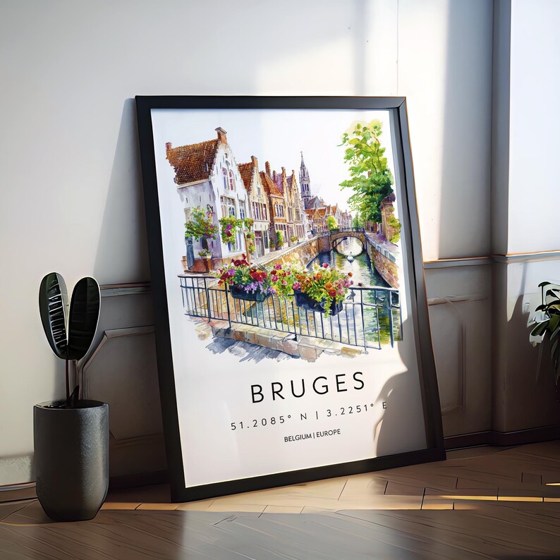 Bruges Watercolor Poster Bruges Travel Print Bruges Wall Art Bruges ...