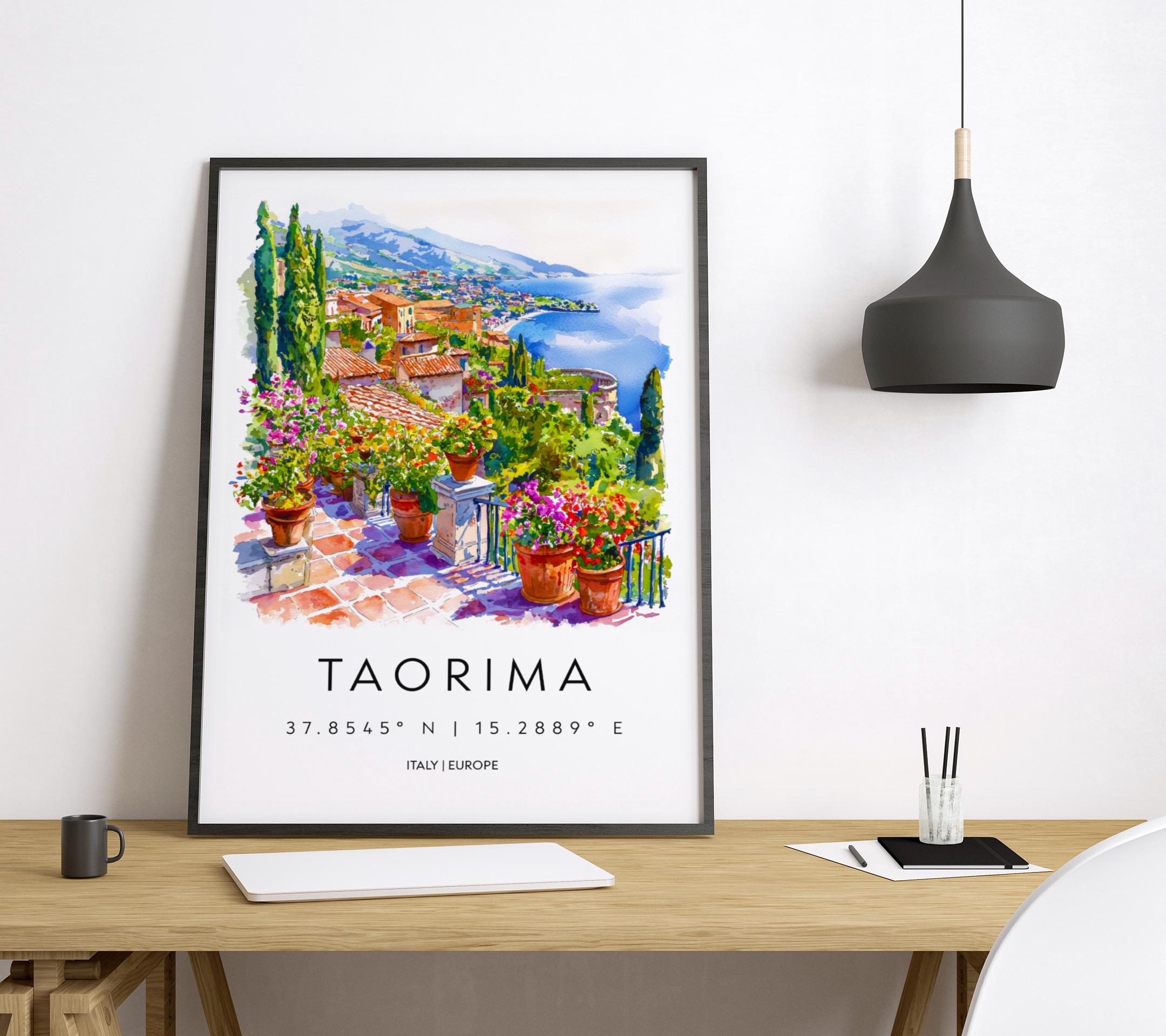 Taormina Watercolor Poster Taormina Travel Print Taormina Wall Art ...