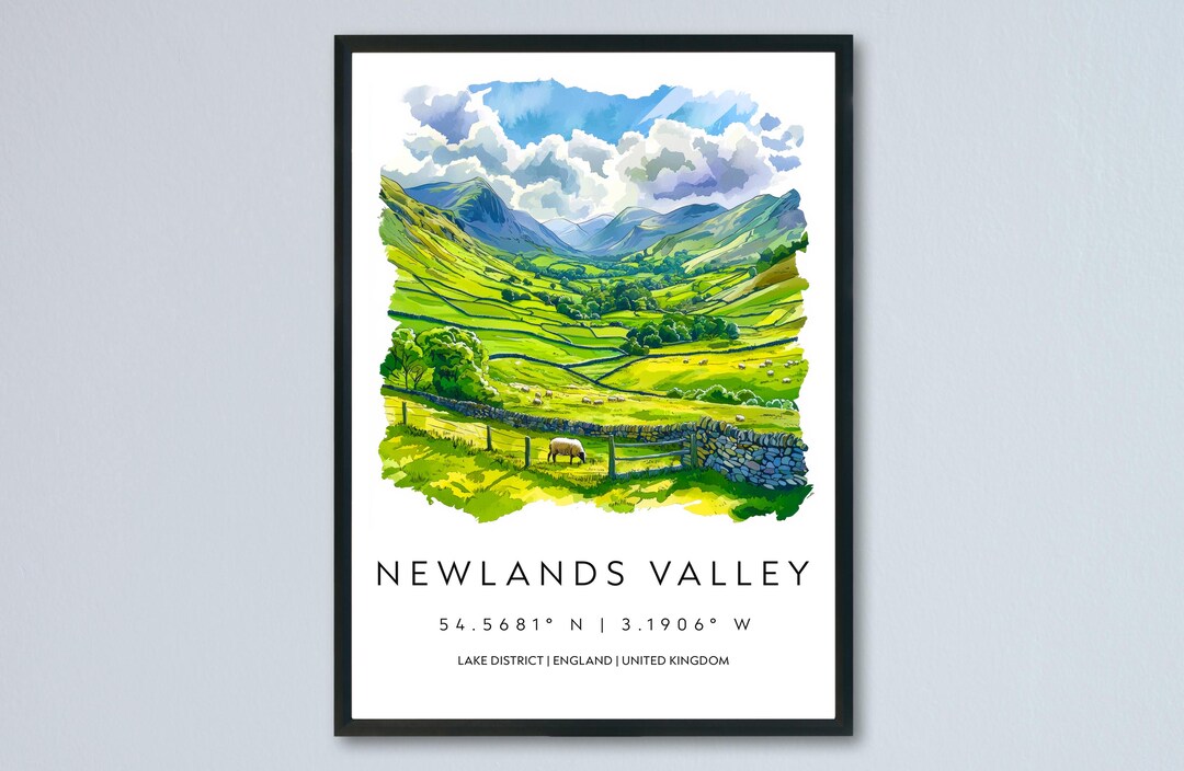 Newlands Valley Watercolor Poster Newlands Valley Lake District Travel ...