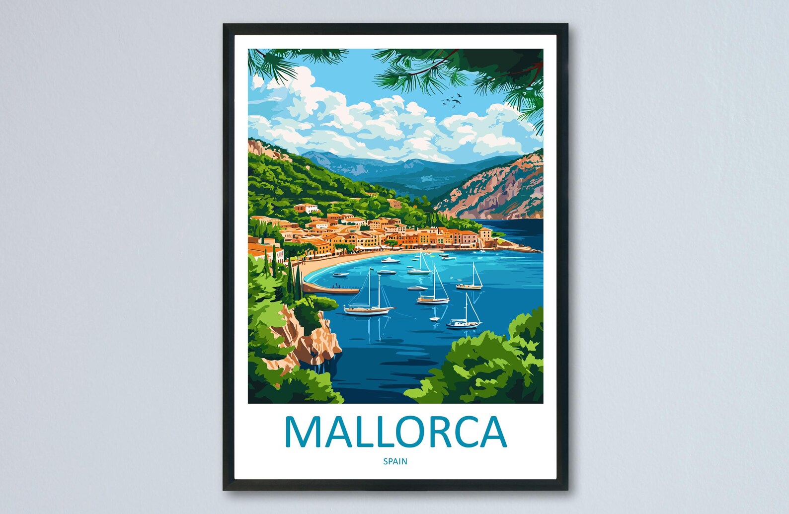Mallorca Travel Poster Spain Wall Art Island View Print Coastal Scene ...