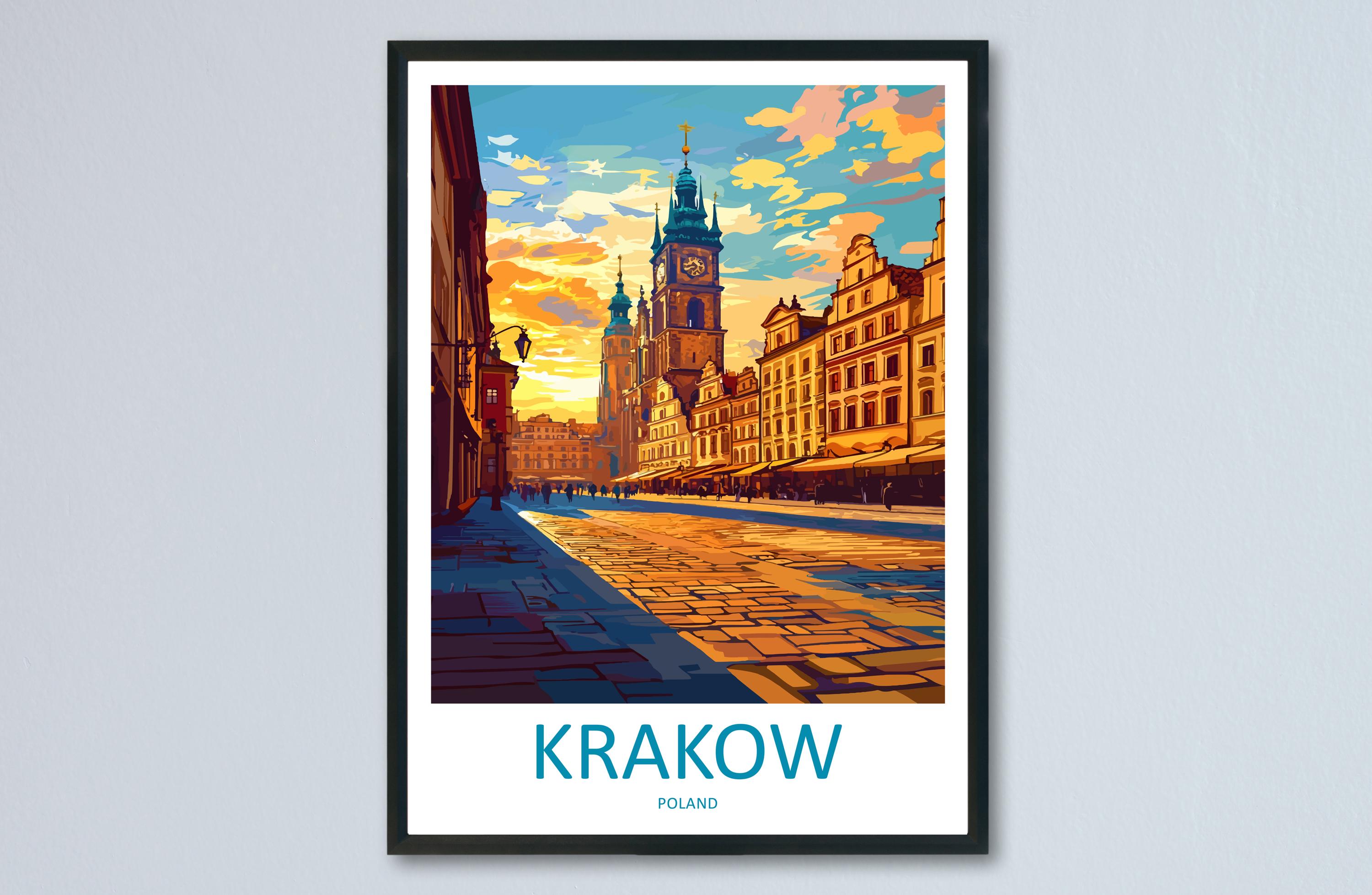 Krakow Travel Print Poland Wall Art Historic City Poster Old Town Decor ...