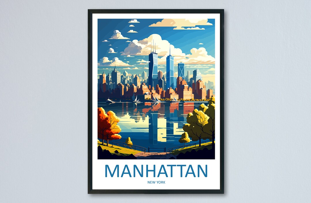Manhattan New York Travel Print Wall Art Manhattan Wall Hanging Home ...
